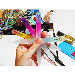 VAGA Glass Nail File with Case 4 Glass Nail Files For Natural Nails and Acrylic Nail filer, Nail Care Set of Crystal Files in Cheeky Colors, Fingernail File for Manicure, Nails Strengthener hardener