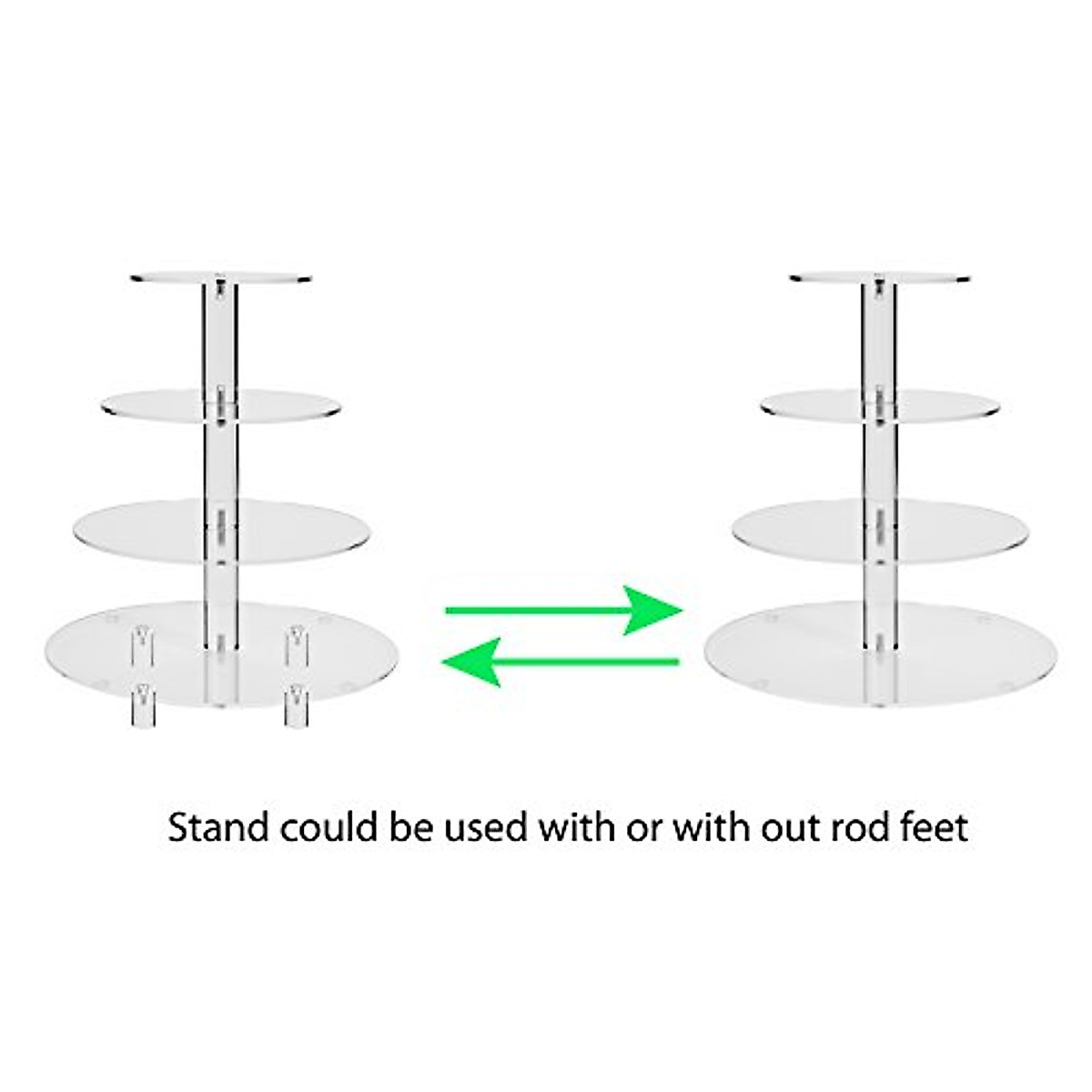Jusalpha® Large 4 Tier Acrylic Glass Round Cake Stand Cupcake Stand Tea Party Serving Platter Candy Bar Party Décor with Rod Feet (4RF)