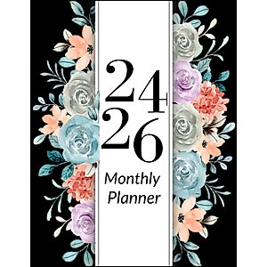 2024-2026 Monthly Planner: Floral Black cover| 36 Months Calendar (January 2024 to December 2026)| 3-Year Calendar| With To Do List Organizer , Password log, Contact list and Notes- 8.5x11 inches