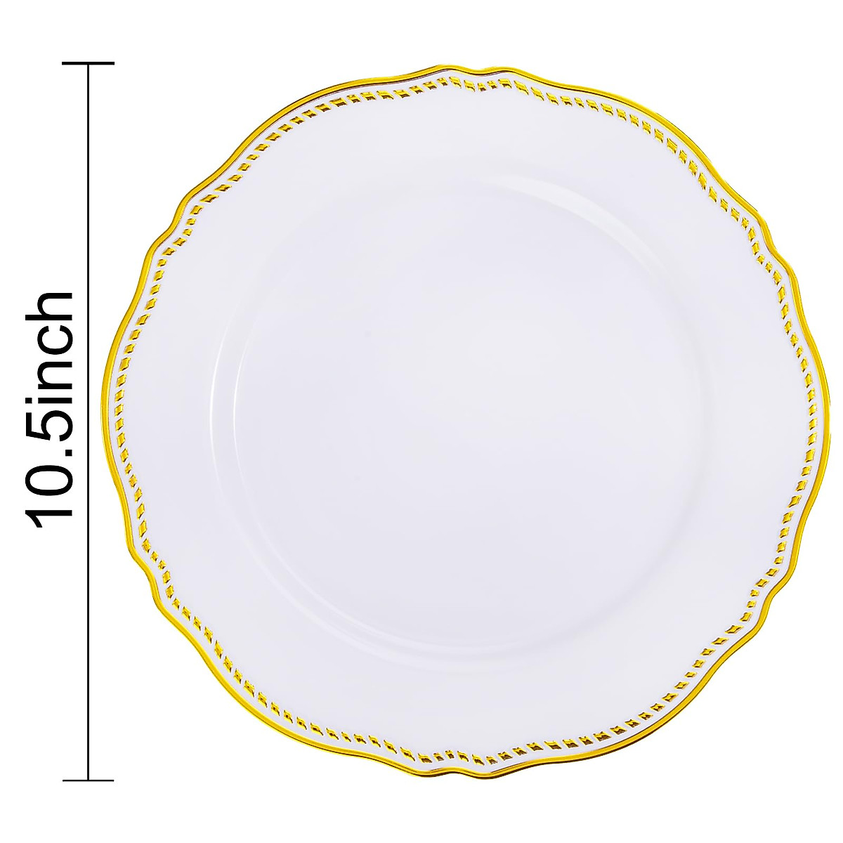 Hioasis 60pcs Gold Plastic Plates - White and Gold Trim Disposable Plates - 10.25 inch Gold Disposable Dinner Plates Perfect for Wedding & Party
