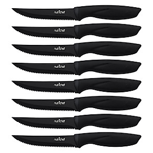 NutriChef Steak Knife Set of 8 - Premium Serrated Stainless Steel Kitchen Knife Set - Ergonomic Design, Sharp Blades, Non-Stick, & Rust-Resistant - Perfect for Home, BBQ's & Restaurants Black