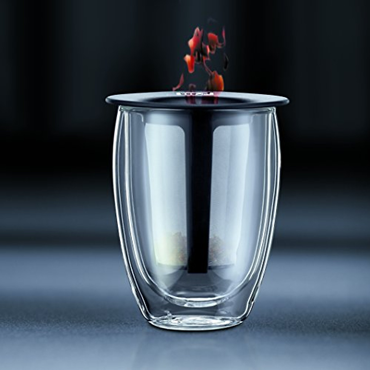 Bodum One Tea Strainer with Pavina Double Wall Glass Set, 12 Oz, Black