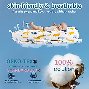 Baby Lounger Cover for Dockatot Deluxe + | 100% Cotton Hypoallergenic Newborn Premium Quality Spare Cover(Cover Only) (Dino)