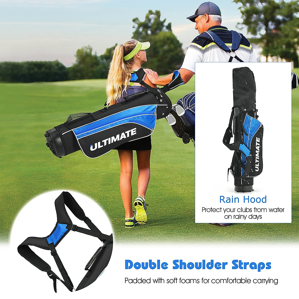 GYMAX Complete Golf Club Set for Kids/Children Right Hand, Includes #3 Fairway Wood &amp; #7 &amp; #9 Irons, Putter, Foamed Head Cover, Portable Youth Golf Club Set (for Age 11-13, Blue)