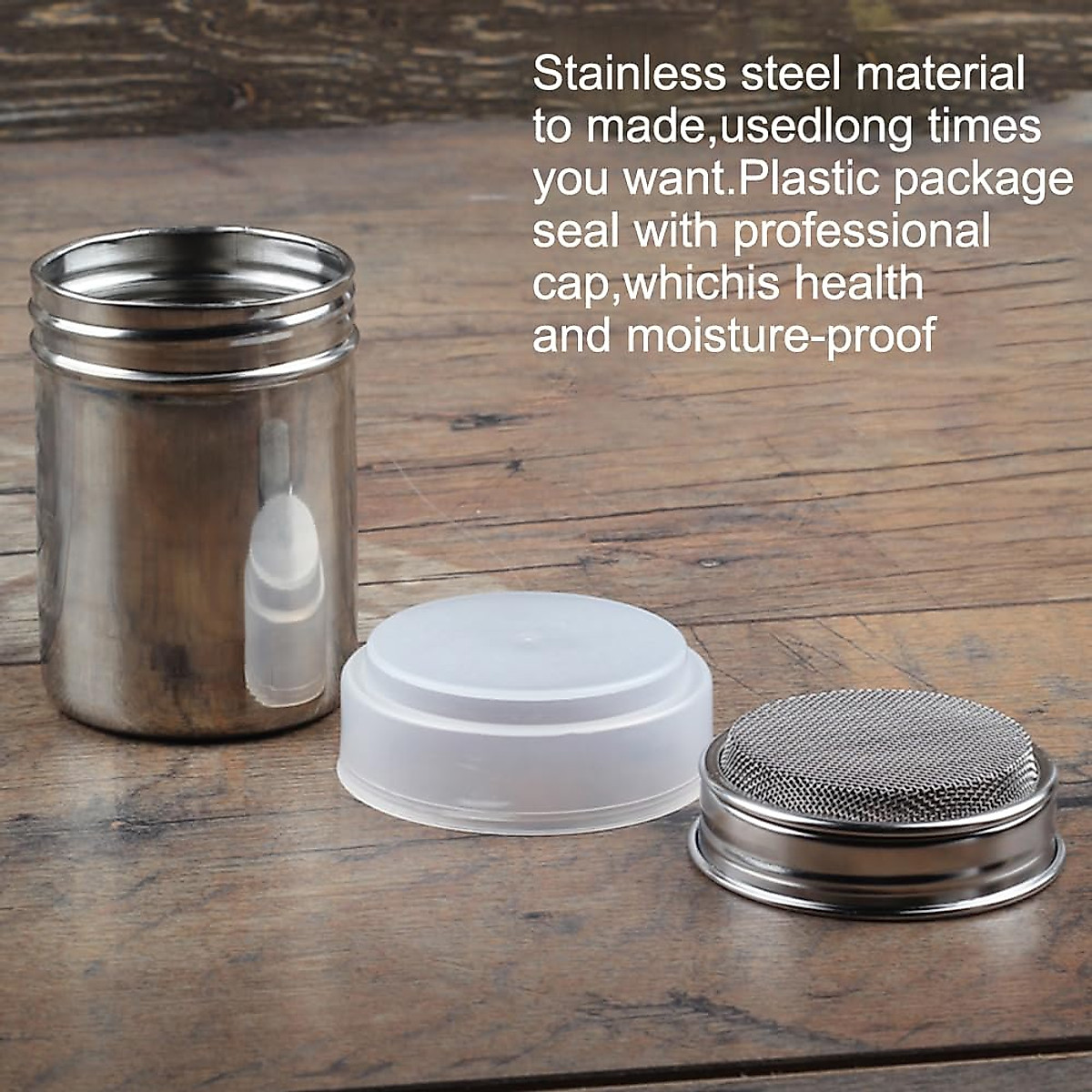 2 Stainless Steel Powder Shakers, SENHAI Mesh Shaker Powder Cans for Coffee Cocoa Cinnamon Powder with Lid, with 16 pcs Printing Molds Stencils