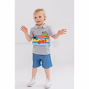 Sesame Street Oscar the Grouch Cookie Monster Elmo Toddler Boys Polo Shirt and Shorts Gray/Blue 2T