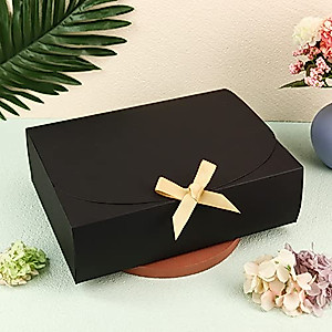 SWANGSA 16 Set Gift Boxes with Lids, 10.6''x8''x3'' Black Kraft Paper Gift Boxes For Presents, Bridesmaid Proposal Box with Ribbon and 70pcs Adhesive Dots,for Wedding, Packaging, Present, Birthday, Cupcake Boxes