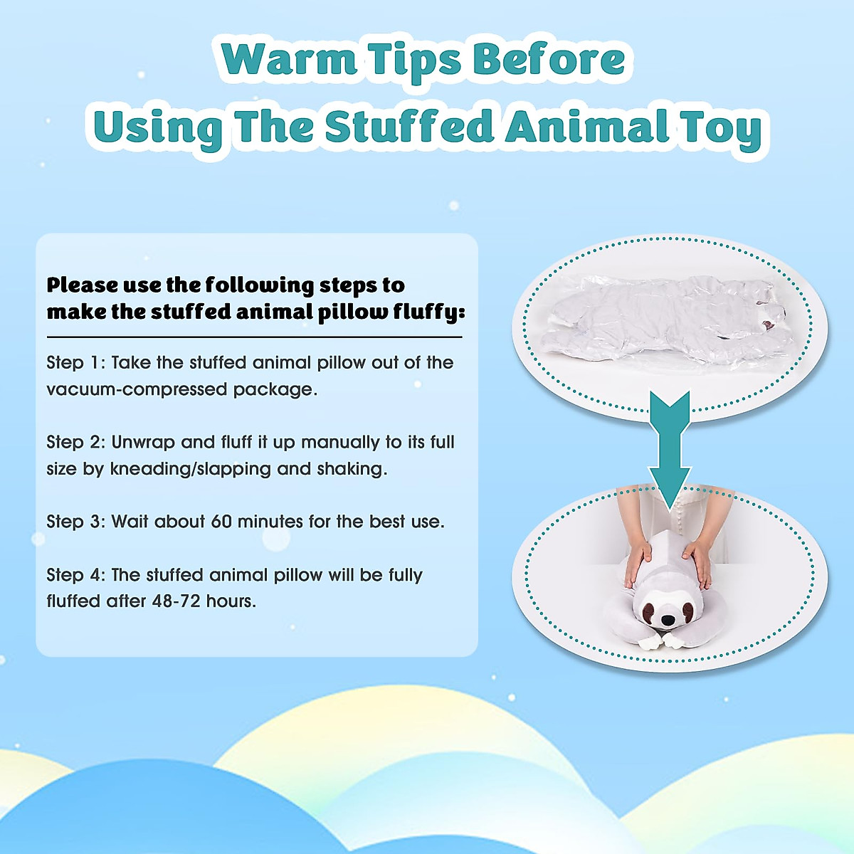 My OLi 24'' Sloth Cooling Stuffed Animal Pillow Coolable Stuffed Sloth Pillow Soft Chill Plush Hugging Pillow Plush Toys Gift for Kids Adults