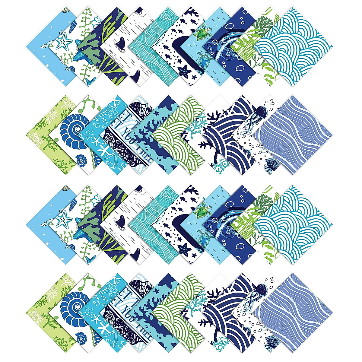 Soimoi Beach Ocean Print Precut 5-inch Cotton Fabric Quilting Squares Charm Pack DIY Patchwork Sewing Craft- Blue