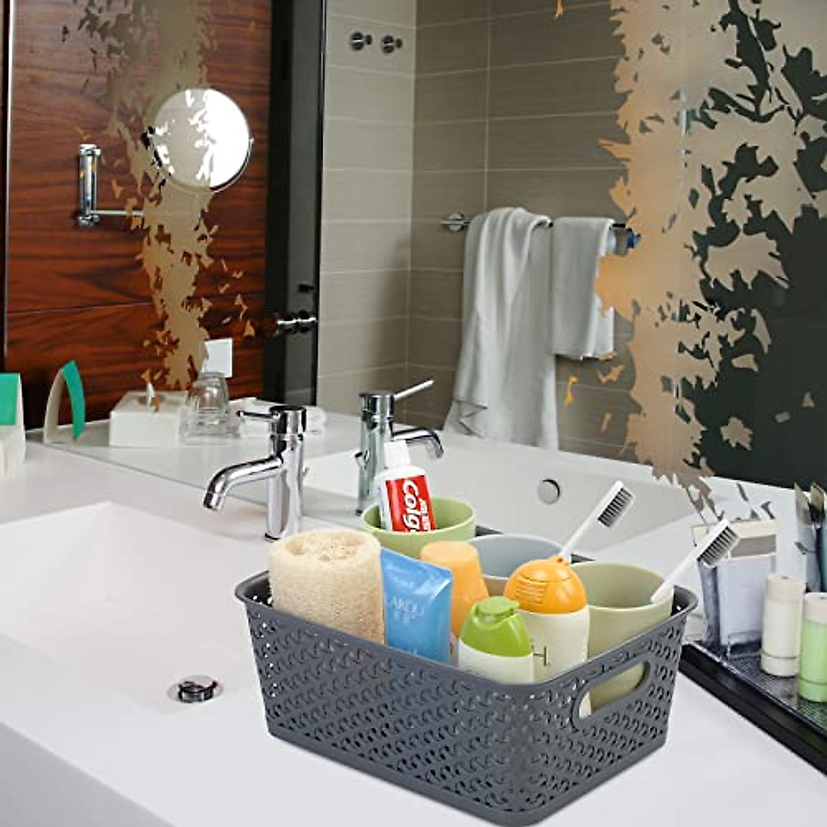 Jandson Grey Weave Storage Baskets, Pantry Organizer Bin, 6 Packs, F