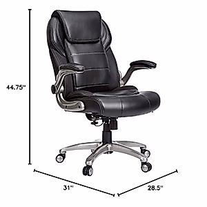 AmazonCommercial Ergonomic High-Back Bonded Leather Executive Chair with Flip-Up Arms and Lumbar Support, Black