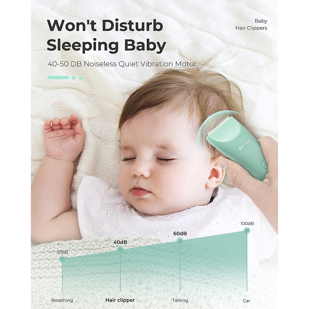 baistom Quiet Baby Hair Clippers Bundled with Replacement Blade and USB Charging Cable