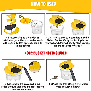 Bucket Lid Mouse Rat Trap, Mouse Catching Tool, Trap Door Style, Multi Catch, Auto Reset, Indoor Outdoor, 5 Gallon Bucket Compatible (Lemon)