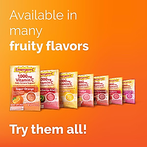 Emergen-C 1000mg Vitamin C Powder for Daily Immune Support Caffeine Free Vitamin C Supplements with Zinc and Manganese, B Vitamins and Electrolytes, Super Orange Flavor - 90 Count/3 Month Supply