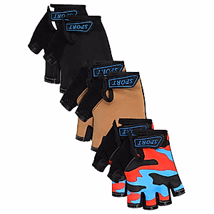 3 Pairs Kids Half Finger Gloves Sport Gloves Non-Slip Gel Gloves for Children Cycling Riding Biking (Classic,3-5 Years)