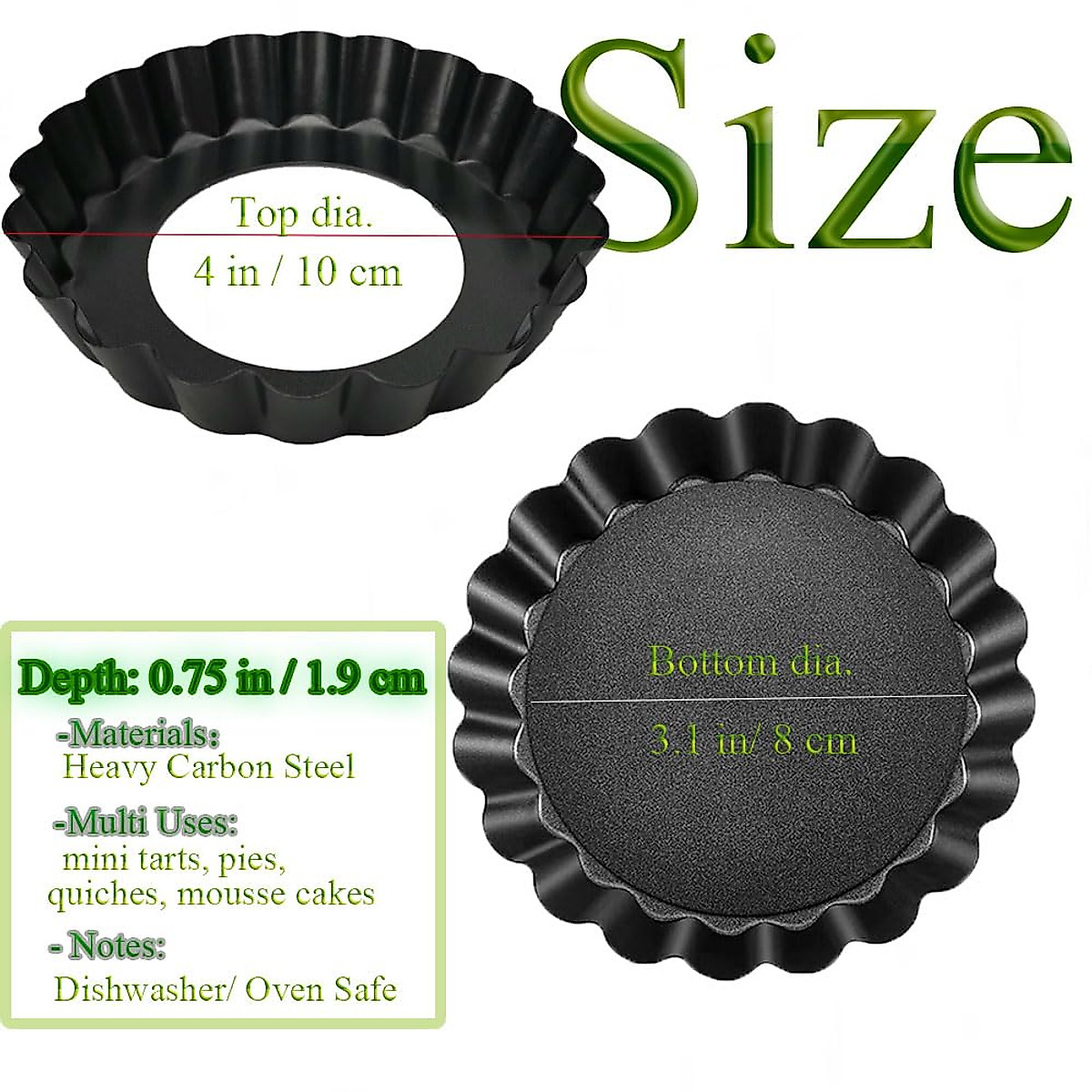 KUAYB 7-Piece Nonstick Mini Tart Pans with Removable Bottoms, 4-Inch Fluted Quiche and Pie Pans for Tartlets, Mousse Cakes, Muffins – Reusable Baking Tart Pans Set