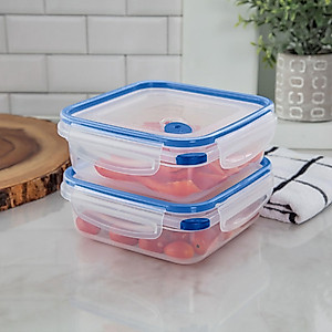 Sterilite Ultra-Seal 4 Cup Square, Airtight Food Storage Container, Latching Lid, Microwave and Dishwasher Safe, Clear With Blue Gasket, 6-Pack