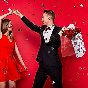 24 Pieces Valentines Paper Bags Kraft Party Hearts Bags with White Ribbon for Valentines Day Galentines Day Anniversary, 7.9 x 6.3 x 2.4 Inch/ 20 x 16 x 10 cm,8 Styles