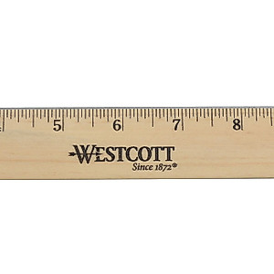 Westcott Wood 12" School Ruler Scaled in 1/16" (103810), Assorted Colors, Letter (10381)