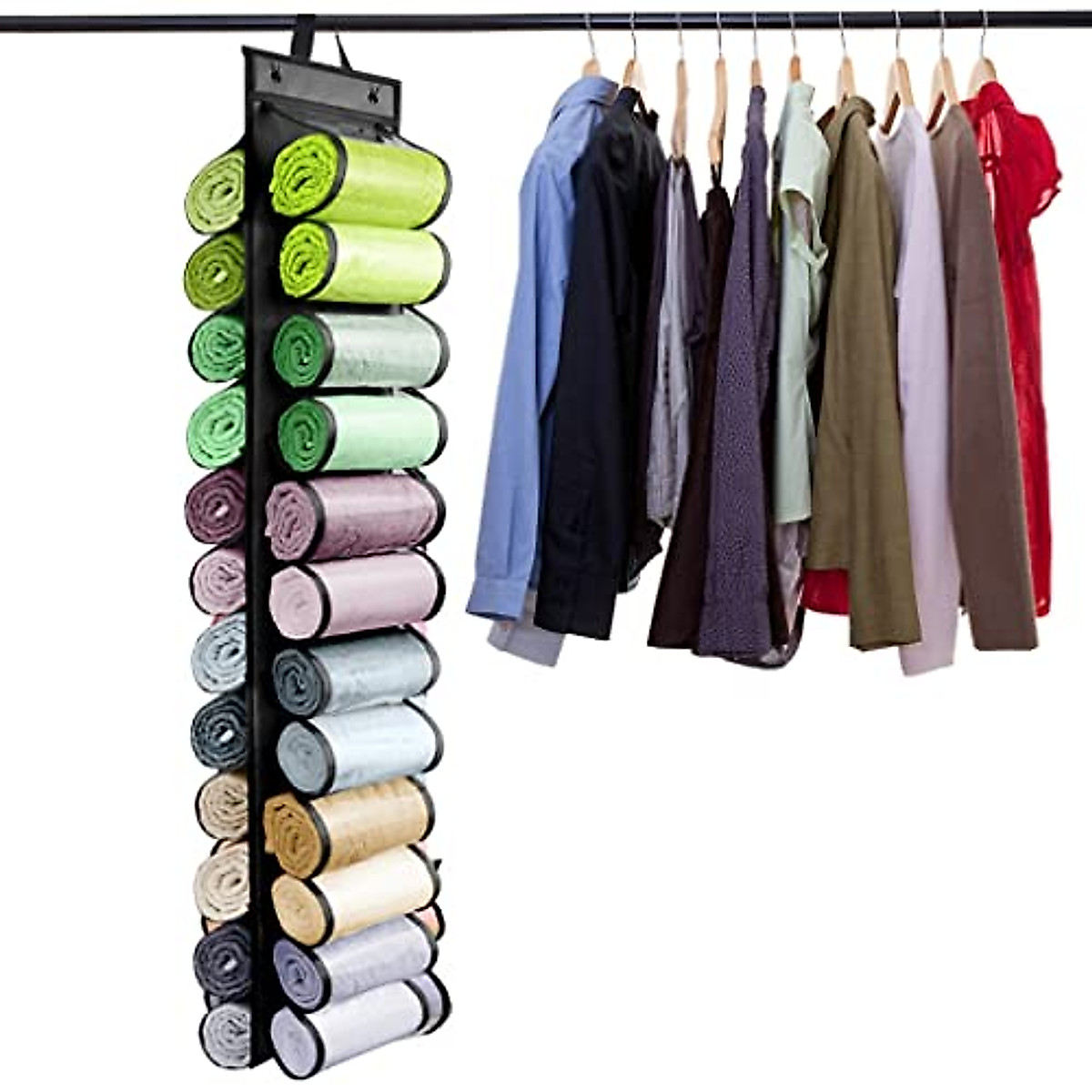 CHBC Legging Storage Bag Storage Hanger Can Holds 24 Leggings or Shirts Jeans Compartment Storage Hanger, Foldable Leggings Organizer Clothes Portable Closets Roll Holder