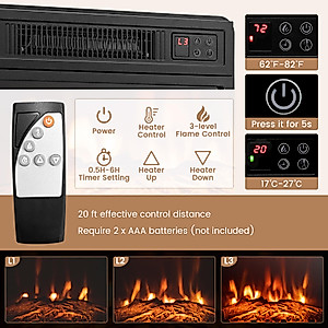 Tangkula Fireplace Corner TV Stand with LED Lights & Smart APP Control for 50 Inches TV, Entertainment Center with Adjustable Glass Shelves, 18” Electric Fireplace, Remote Control, Thermostat