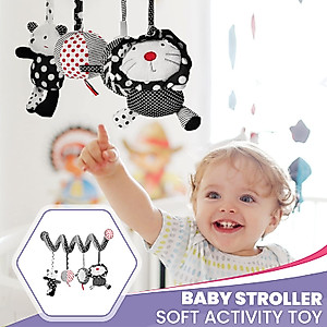 Genius Baby Toys Car Seat Toys for Infants - High Contrast Colors That Baby Sees Best - Easy to Attach - Car Seat Toy to Entertain Baby During Car Rides - Includes 4 Removable Toys on Spiral