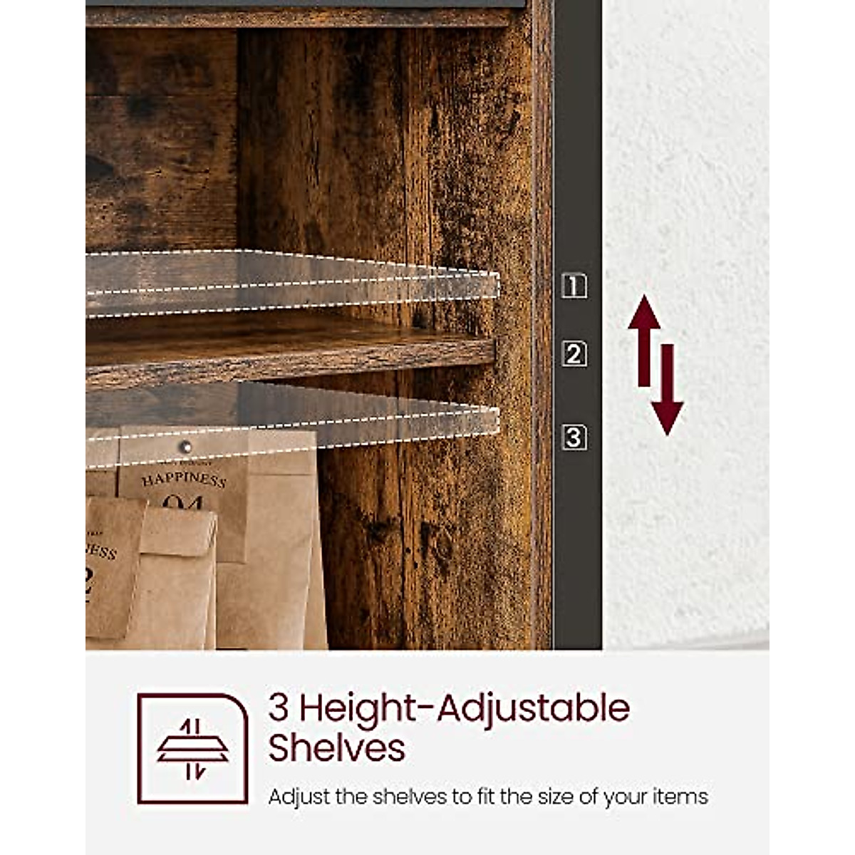 VASAGLE Buffet Sideboard Storage Cabinet with Adjustable Shelf and Sliding Barn Door, Open Compartment, 13 x 39.4 x 31.5 Inches, Rustic Brown and Black