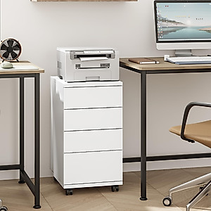 BOTLOG Mobile File Cabinet, 4-Drawer Filing Cabinet with Wheels, Rolling Pedestal Under Desk for Home Office Legal/Letter/A4 Size White
