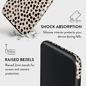 BURGA Phone Case Compatible with iPhone 11 - Hybrid 2-Layer Hard Shell + Silicone Protective Case -Black Polka Dots Pattern Nude Almond Latte - Scratch-Resistant Shockproof Cover