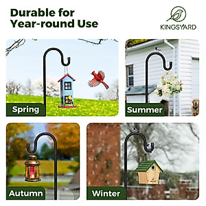 Kingsyard Adjustable Shepherd Hooks for Outdoor - Heavy Duty Bird Feeder Pole with 5 Prong Base, Garden Plant Hanger, Weddings Decor, Solar Light Lanterns, 60 inch