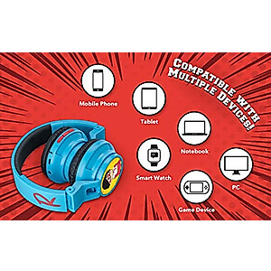 eKids Ryans World Kids Bluetooth Headphones, Wireless Headphones with Microphone Includes Aux Cord, Volume Reduced Kids Foldable Headphones for School, Home, or Travel