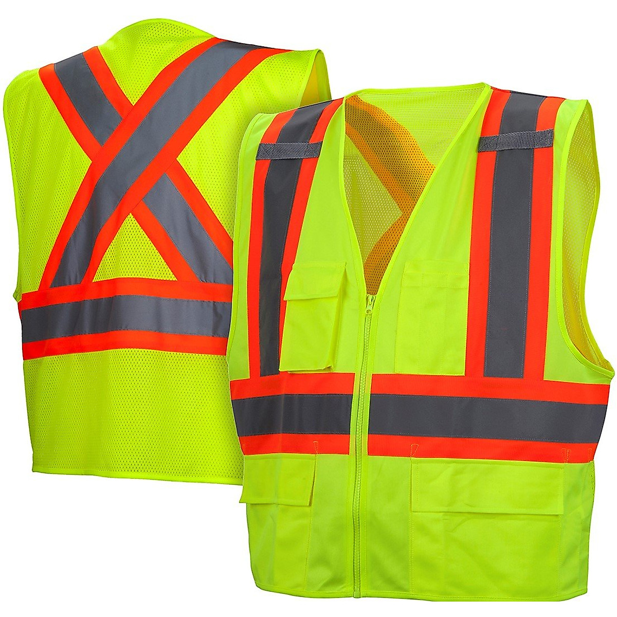 Pyramex Safety RCZ2410L RCZ24 Series Vest Hi-Vis Lime Vest with Contrasting Reflective Tape - Size Large