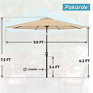 Pakarde 9FT Patio Umbrellas, Outdoor Patio Table Umbrella with Tilt Adjustment and Crank Lift System for Ourdoor Patio, Lawn, Backyard, Pool, Market, Beige