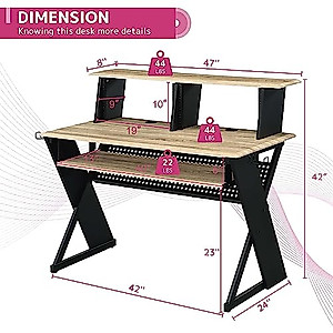 Acme Furniture Rectangular Music Desk Table with Earphone Rack, Natural and Black