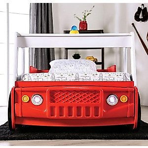 Simple Relax Wooden Twin Bed with Race Car Design in Red
