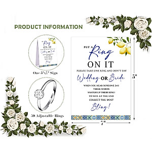 Blue Tiles and Lemons Don't say Bride or Wedding Game, Put a Ring on It Bridal Shower Game with 50 Fake Rings, Modern Bridal Shower Decorations, Wedding Shower or Bachelorette Party Supplies - 06