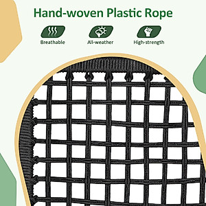 Tangkula 3 Pieces Acacia Wood Rocking Bistro Set, All-Weather Rope Woven Patio Furniture Set with Coffee Table, Outdoor Conversation Set for Front Porch, Deck, Balcony (Black & Natural)