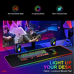 TalkWorks Extra Large RGB Gaming Mousepad - Non-Slip Rubber Base, Micro-Textured Durable Cloth, 7 Colors, 14 Lighting Modes, On/Off Light Switch, USB Device Interface - 12 x 31.5 Inches, Black