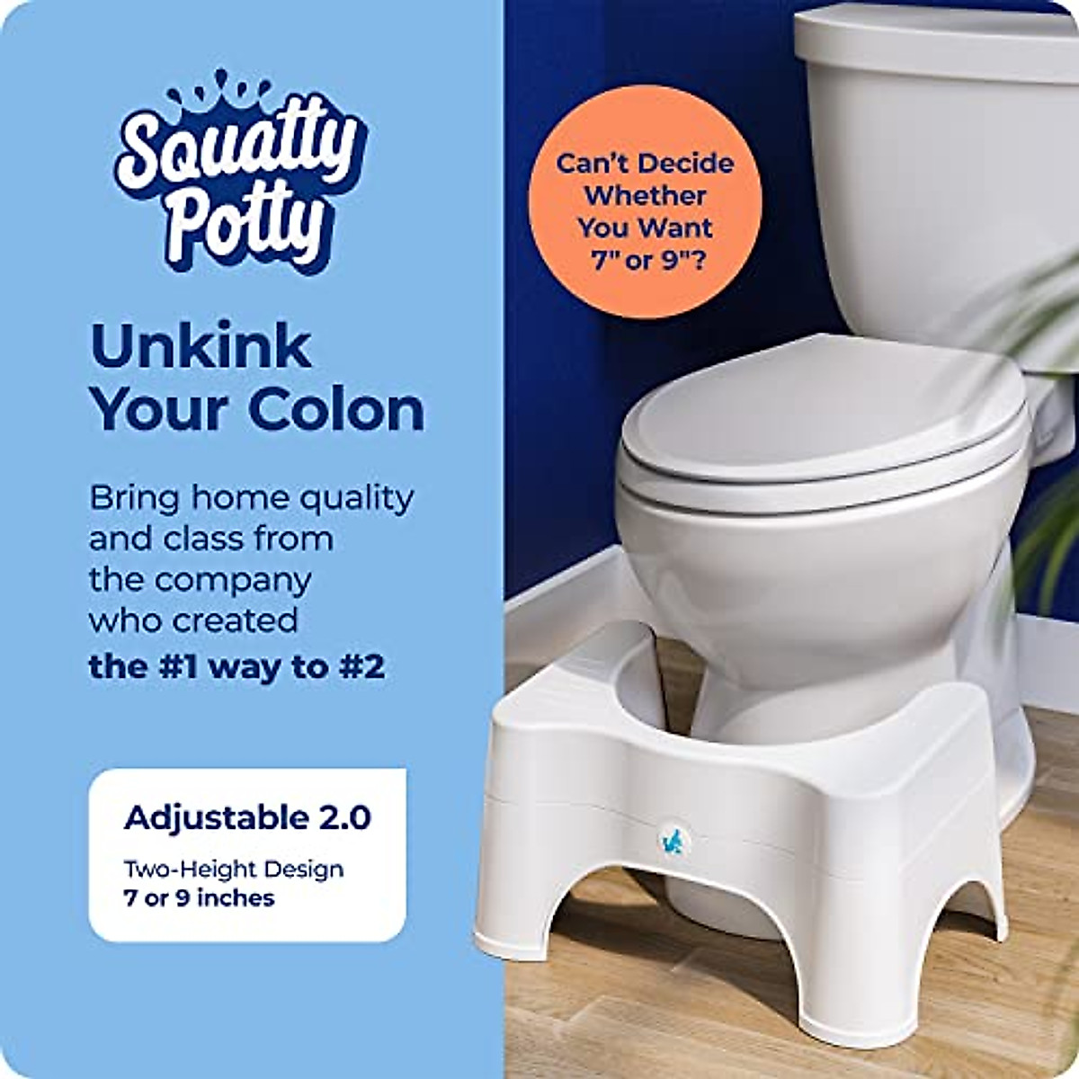 Squatty Potty The Original Bathroom Toilet Stool - Adjustable 2.0, Convertible to 7" or 9" Height with Removable Topper for Adults and Kids