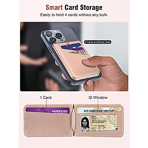 TopMade for MagSafe Wallet Stand, Strongest Magnetic Phone Wallet Card Holder for iPhone 15/14/13/12 Series, Vegan Leather, RFID Blocking, 5 Card Slots, Open ID Window, Slim, Rose Gold