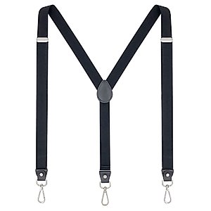 Suspenders for Women with 3 Swivel Hooks and 1" Width Strap for Jeans and Shorts, also for Slim or Young Men (Black)