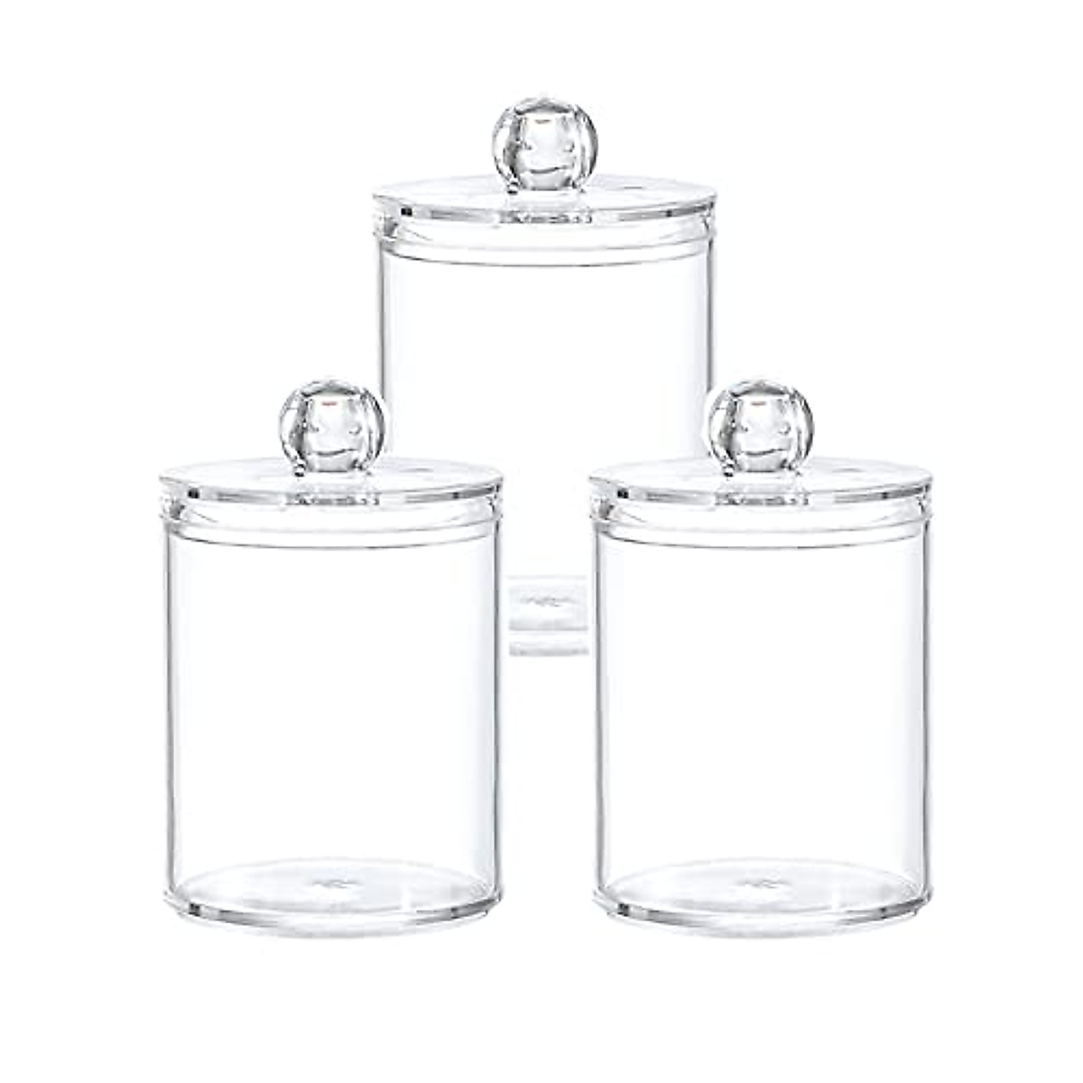 AkoSlale 3 Pack Clear Jars With Lids for Bathroom, Cotton Ball and Qtip Holder Set,Bathroom Organization and Storage,Cotton Ball Holder,Q Tip Organizer,Makeup Holders And Organizers