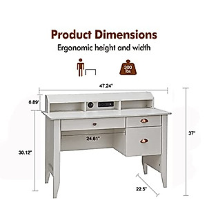 ITUSUT Computer Desk with Drawers and USB Charging Port, Home Office Desk with Hutch and File Drawer, Writing Study Table Executive Desk PC Desk Workstation for Bedroom, Oak White