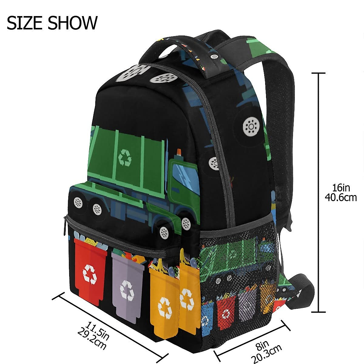 School Bag Girls Boys Backpack Garbage Truck Trash Recycling Student Shoulder Book Bag Boy Girl Lightweight Durable Middle Elementary College Bags Satchel Travel Bag Hiking Camping Daypack