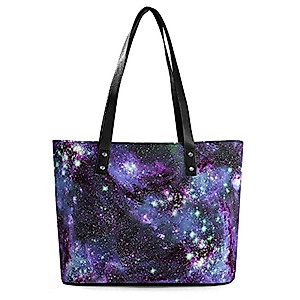 Womens Handbag Cosmic Galaxy Purple Leather Tote Bag Top Handle Satchel Bags For Lady