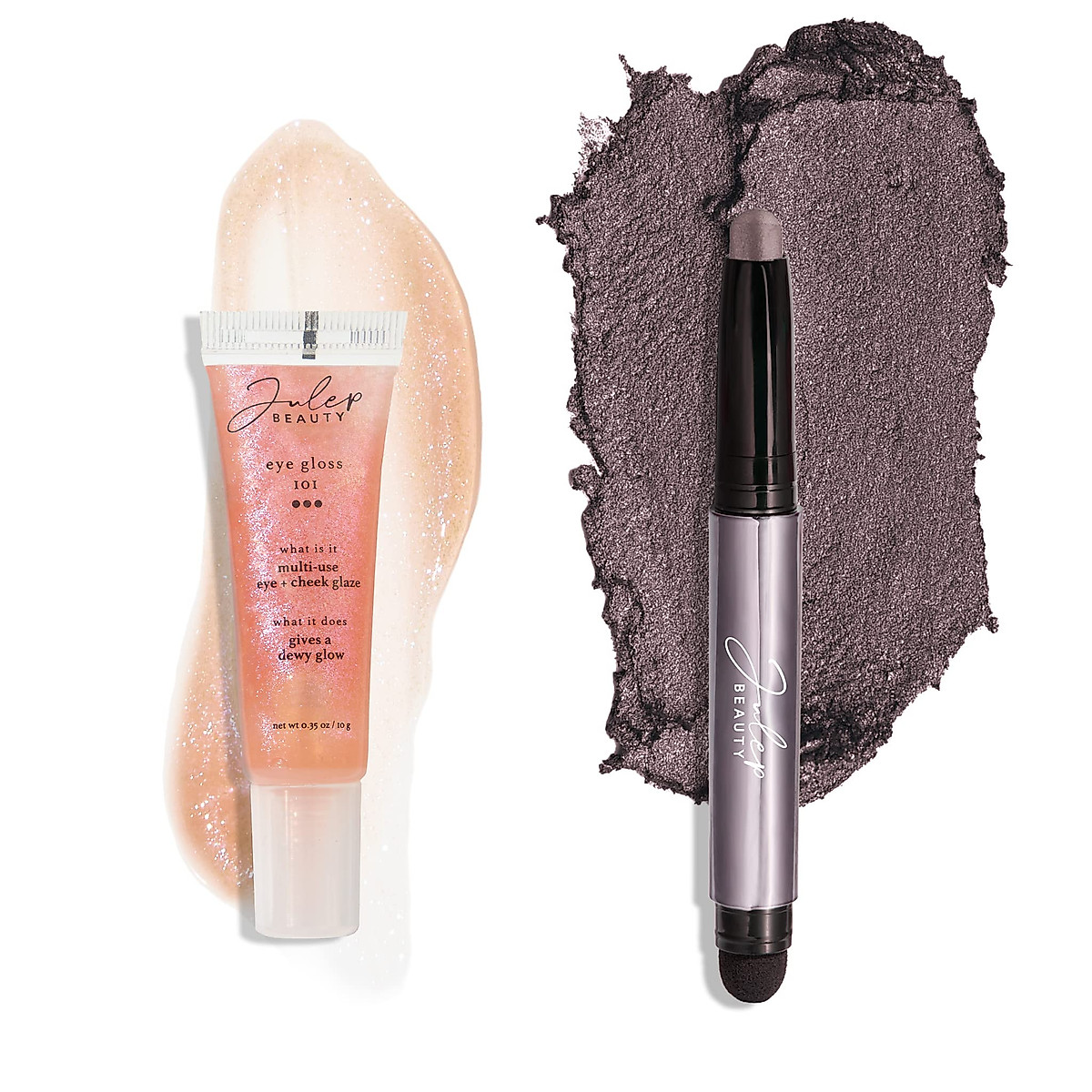 Julep Eyeshadow 101 Crème to Powder Waterproof Eyeshadow Stick, Smoky Amethyst and Eye Gloss 101 Multi-Use Eye + Cheek Glaze, Non-Sticky Wet Look Effect
