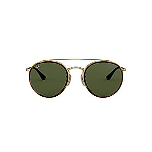 Ray-Ban RB3647N Double Bridge Round Sunglasses, Gold/G-15 Green, 51 mm + 1