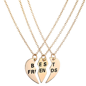 LUX ACCESSORIES Gold Tone Best Friends BFF Broken Heart Necklace Set (3pc)