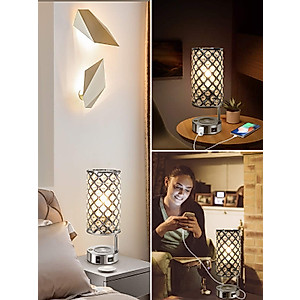 Touch Control Crystal Table Lamp, 3 Way Dimmable Wireless Charging Table Lamp, USB Bedside Light with Crystal Shade, Modern Nightstand Lamps for Bedroom Living Room (Bulb Included) (Silver)