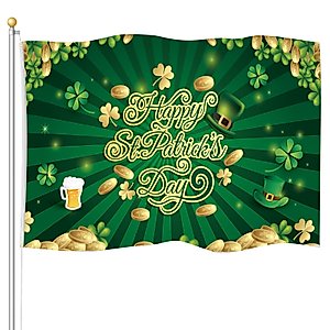 Happy St. Patrick's Day Flag 3 x 5 Ft Ireland Shamrock Flag Saint Patty's Day Banner Vivid Color and Polyester Double Stitched with Flag Grommets Outdoor Indoor Home Decor (Classic)